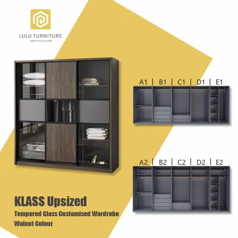 KLASS Upsized Tempered Glass Wardrobe - Walnut Colour - Customised wit ...